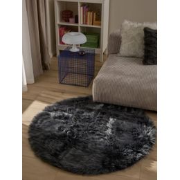 benuta Pop Waschbarer Hochflor Shaggyteppich Nanuk Anthrazit &oslash; 80 cm rund - Bettvorleger f&uuml;r Schlafzimmer