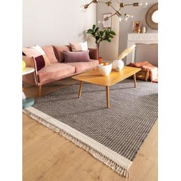 benuta Pure Wollteppich Kim Schwarz/Wei&szlig; 160x230 cm - Naturfaserteppich aus Wolle