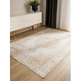 benuta Basic Waschbarer Teppich George Cream/Gelb 60x120 cm - Vintage-Stil Teppich im Used-Look