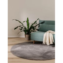 benuta Basic Furry Grau &oslash; 80 cm rund - Moderner Kurzflor-Teppich f&uuml;r Wohnzimmer
