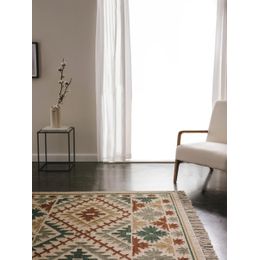 benuta Pure Handgewebter Kelim Zohra Gr&uuml;n 160x230 cm - Moderner Kurzflor-Teppich f&uuml;r Wohnzimmer