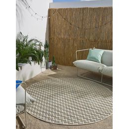 benuta Nest In- & Outdoor-Teppich Rund Agra Blau/Cream &oslash; 160 cm - Teppich f&uuml;r Balkon, Terrasse & Garten