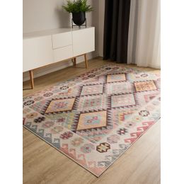 benuta Basic Waschbarer Kurzflor Teppich George Multicolor 60x120 cm - Bunter Teppich f&uuml;r Wohnzimmer