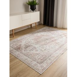 benuta Basic Waschbarer Teppich George Rosa/Beige 300x400 cm - Vintage-Stil Teppich im Used-Look