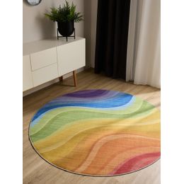benuta Basic Waschbarer Kurzflor Teppich George Multicolor/Lila &oslash; 120 cm - Bunter Teppich f&uuml;r Wohnzimmer