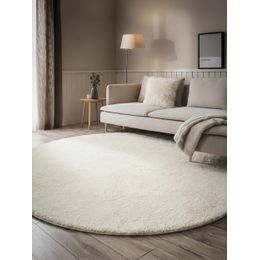 benuta Nest Hochfloorteppich Rund Soda Wei&szlig; &oslash; 120 cm - Moderner Kurzflor-Teppich f&uuml;r Wohnzimmer