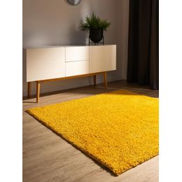 benuta Basic Waschbarer Hochflor Shaggyteppich Soho Gelb 160x160 cm - Hochflor Teppich f&uuml;r Wohnzimmer