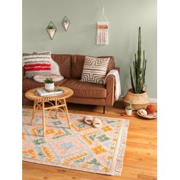 benuta Pure Handgewebter Kelim Zohra Multicolor/Beige 120x170 cm - Bunter Teppich f&uuml;r Wohnzimmer