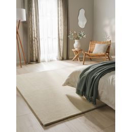 benuta Nest Wollteppich Bent Cream 70x140 cm - Naturfaserteppich aus Wolle