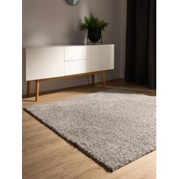 benuta Basic Waschbarer Hochflor Shaggyteppich Soho Hellgrau 160x160 cm - Hochflor Teppich f&uuml;r Wohnzimmer