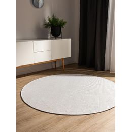 benuta Basic Baumwollteppich Ron Wei&szlig; &oslash; 120 cm rund - Moderner Kurzflor-Teppich f&uuml;r Wohnzimmer