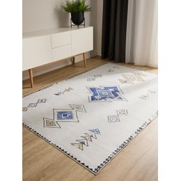 benuta Basic Waschbarer Kurzflor Teppich George Beige/Multicolor 60x120 cm - Bunter Teppich f&uuml;r Wohnzimmer