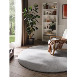 benuta Nest Waschbarer Hochflor Shaggyteppich Melvin Hellgrau &oslash; 200 cm - Hochflor Teppich f&uuml;r Wohnzimmer