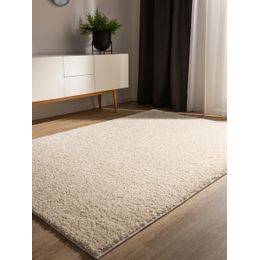 benuta Basic Waschbarer Hochflor Shaggyteppich Soho Cream 80x150 cm - Bettvorleger f&uuml;r Schlafzimmer