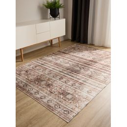 benuta Basic Waschbarer Teppich George Braun 300x400 cm - Vintage-Stil Teppich im Used-Look