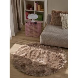 benuta Pop Waschbarer Hochflor Shaggyteppich Nanuk Beige &oslash; 80 cm rund - Bettvorleger f&uuml;r Schlafzimmer