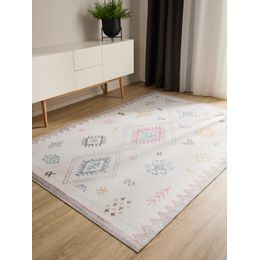 benuta Basic Waschbarer Kurzflor Teppich George Multicolor 140x200 cm - Bunter Teppich f&uuml;r Wohnzimmer