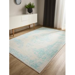 benuta Basic Teppich Sia Cream/T&uuml;rkis 60x120 cm - Vintage-Stil Teppich im Used-Look