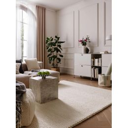 benuta Pure Wollteppich Beads Cream 80x150 cm - Naturfaserteppich aus Wolle