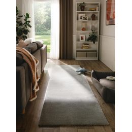 benuta Nest Waschbarer Hochflor Shaggyteppich Melvin Hellgrau 70x200 cm - Bettvorleger f&uuml;r Schlafzimmer