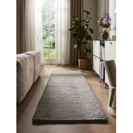 benuta Pure Wollteppich L&auml;ufer f&uuml;r Flur Beads Grau 80x250 cm - Naturfaserteppich aus Wolle