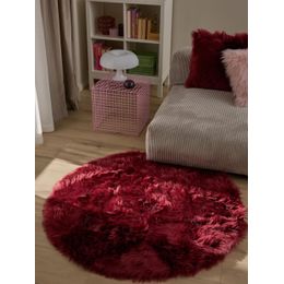 benuta Pop Waschbarer Hochflor Shaggyteppich Nanuk Bordeaux &oslash; 80 cm rund - Bettvorleger f&uuml;r Schlafzimmer