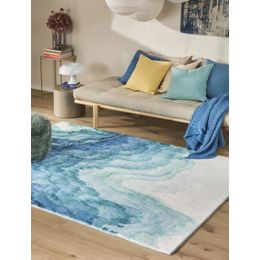 benuta Pop Waschbarer Kurzflor Teppich Mara Blau 160x230 cm - Moderner Kurzflor-Teppich f&uuml;r Wohnzimmer