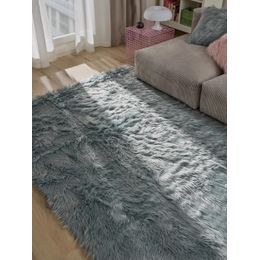 benuta Pop Waschbarer Hochflor Shaggyteppich Nanuk Blau 60x120 cm - Bettvorleger f&uuml;r Schlafzimmer