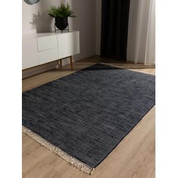 benuta Basic Kurzflor Teppich aus recyceltem Material Tom Dunkelblau 60x100 cm - Moderner Kurzflor-Teppich f&uuml;r Wohnzimmer