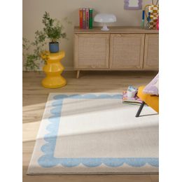 benuta Pop Waschbarer Kurzflor Teppich Frame Blau 200x300 cm - Moderner Kurzflor-Teppich f&uuml;r Wohnzimmer