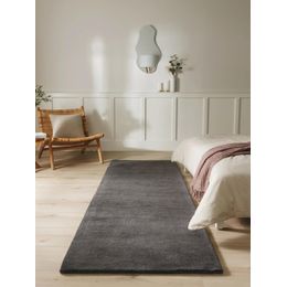benuta Nest Wollteppich L&auml;ufer f&uuml;r Flur Bent Anthrazit 80x250 cm - Naturfaserteppich aus Wolle