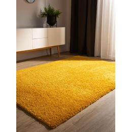 benuta Basic Waschbarer Hochflor Shaggyteppich Soho Gelb 60x120 cm - Bettvorleger f&uuml;r Schlafzimmer