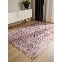 benuta Basic Waschbarer Teppich George Multicolor/Pink 80x150 cm - Vintage-Stil Teppich im Used-Look