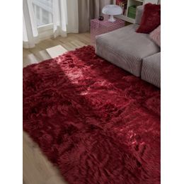 benuta Pop Waschbarer Hochflor Shaggyteppich Nanuk Bordeaux 60x120 cm - Bettvorleger f&uuml;r Schlafzimmer