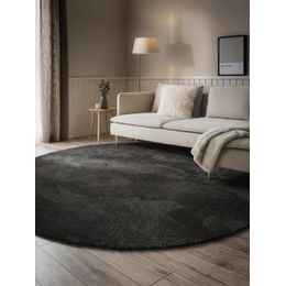 benuta Nest Hochfloorteppich Rund Soda Schwarz &oslash; 160 cm - Moderner Kurzflor-Teppich f&uuml;r Wohnzimmer