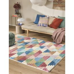 benuta Pop Waschbarer Kurzflor Teppich Mara Multicolor/Pink 160x230 cm - Bunter Teppich f&uuml;r Wohnzimmer