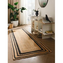 benuta Pure Juteteppich Jutta Schwarz 80x250 cm - Naturfaserteppich aus Jute