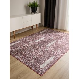 benuta Basic Waschbarer Teppich George Bordeaux 80x150 cm - Vintage-Stil Teppich im Used-Look
