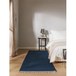 benuta Pop Wollteppich Liv Dunkelblau 80x250 cm - Naturfaserteppich aus Wolle
