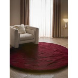 benuta Finest Hochflor Shaggyteppich Rund Lux Bordeaux &oslash; 200 cm - Hochflor Teppich f&uuml;r Wohnzimmer