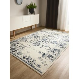 benuta Basic Teppich Suki Cream/Blau 60x120 cm - Vintage-Stil Teppich im Used-Look