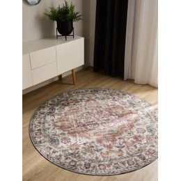 benuta Basic Waschbarer Teppich George Multicolor &oslash; 120 cm - Vintage-Stil Teppich im Used-Look