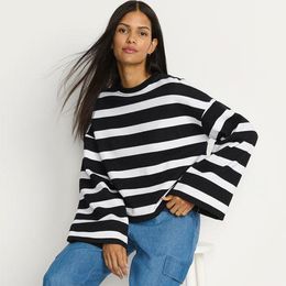 LANDS' END Gestreiftes Sweatshirt mit weiten &Auml;rmeln, Damen,  Schwarz, Baumwoll-Mischung/Polyester-Mischung, by Lands' End