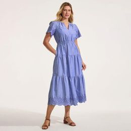 LANDS' END Maxikleid aus Baumwolle mit Lochstickerei, Damen,  Blau, Baumwolle, by Lands' End