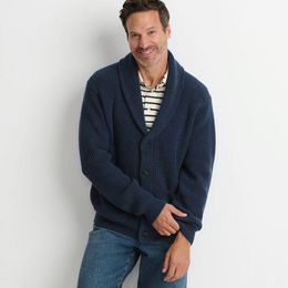 LANDS' END Gerippter Cardigan mit Schalkragen DRIFTER, Herren,  Blau, Polyacryl/Baumwoll-Mischung, by Lands' End