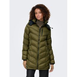 Steppmantel Only "ONLTAHIA LW QUILTED COAT CC OTW", Damen, Gr. XL, schwarz (beech detail:lining schwarz), Web, Obermaterial: 100% Nylon, unifarben, regular fit, hoch geschlossener Ausschnitt, M&auml;ntel Steppmantel