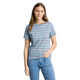 T-Shirt Tom Tailor Denim, Damen, Gr. M, blau braun multicolor stripe, Jersey, Obermaterial: 100% Baumwolle, gestreift, regular fit normal, Rundhals, Shirts T-Shirt
