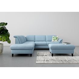 Sit & More Ecksofa SIT & MORE "Maggiore L-Form", blau (hellblau), B:261cm T:224cm, 98% Polyester, 2% Polyamid, Sofas, Ecksofa, wahlweise mit Kopfteilverstellung, Bettfunktion und Stauraum