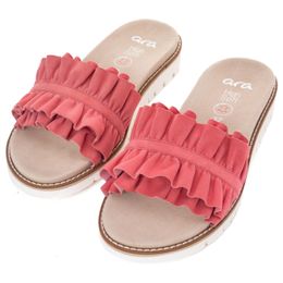 Pantolette Ara "KENT", Damen, Gr. 38, pink (fuchsia), Veloursleder, unifarben, Schuhe Pantolette, Slides, Flats, Sandale mit geraffter Bandage