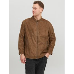 Jack & Jones PlusSize Bikerjacke "JJEROCKY CLEAN JACKET NOOS PLS", Herren, Gr. 6XL, braun (cognac), Web, Obermaterial: 91% Polyester, 7% Baumwolle, 2% Viskose, JACK & JONES PLUSSIZE, unifarben, normal, 1-Knopf-Manschette, Jacken Bikerjacke